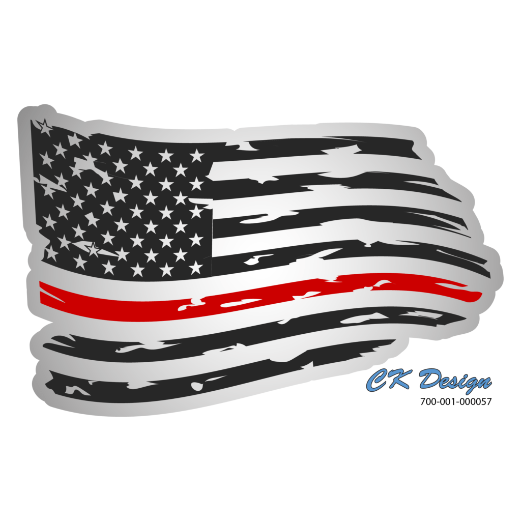 Red Line Tattered American Flag Decal 4.5 x 7" - CK Design